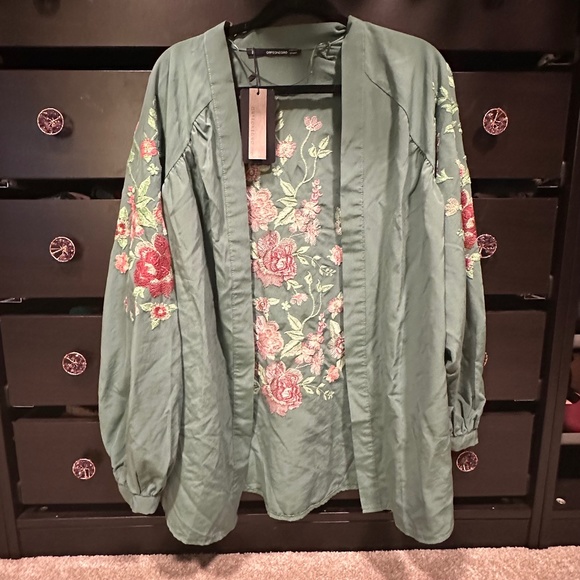ORFEONEGRO | Jackets & Coats | Green Floral Print Jacket | Poshmark